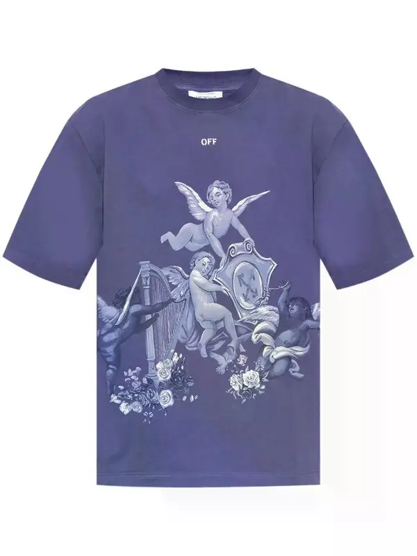 Off-White Angel-Print Cotton T-Shirt - Purple | Editorialist