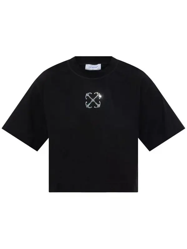 Off-White Jewelled-logo Cropped T-shirt - Black