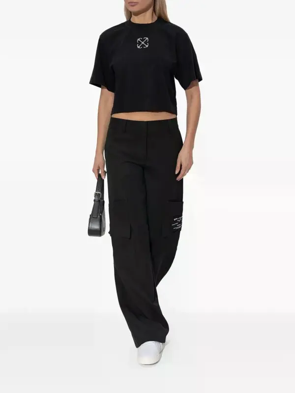Off-White Jewelled-logo Cropped T-shirt - Black