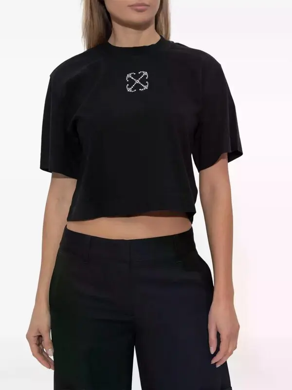 Off-White Jewelled-logo Cropped T-shirt - Black