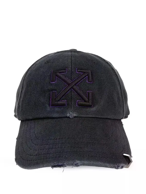 Off-White Logo-Embroidered Distressed Denim Cap - Black  display picture 2