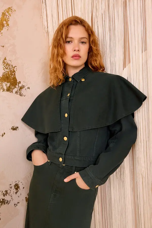 Ulla Johnson Agata Denim Cape Jacket - Hunter