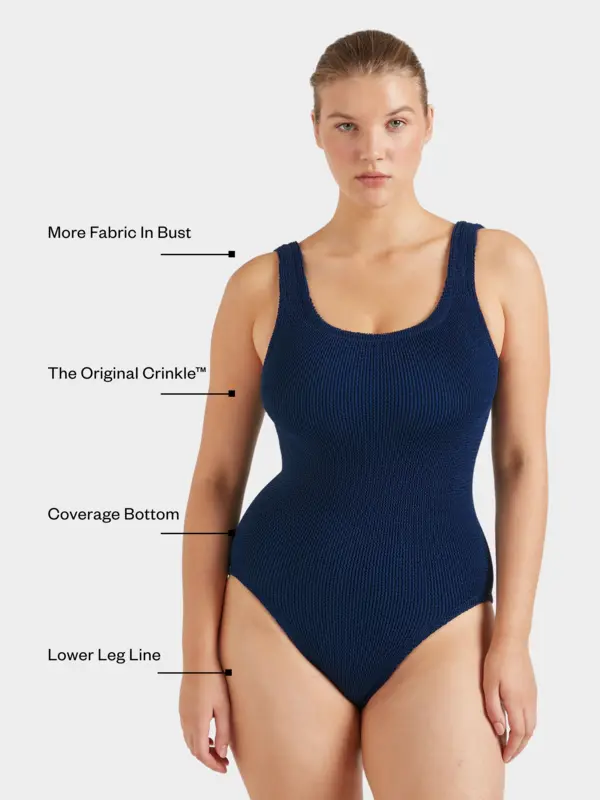 Hunza G Coverage Square Neck Swimsuit - Crinkle Navy