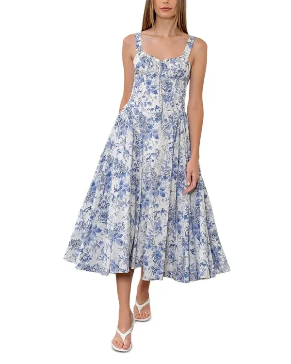 Moon River Floral Print Midi Dress