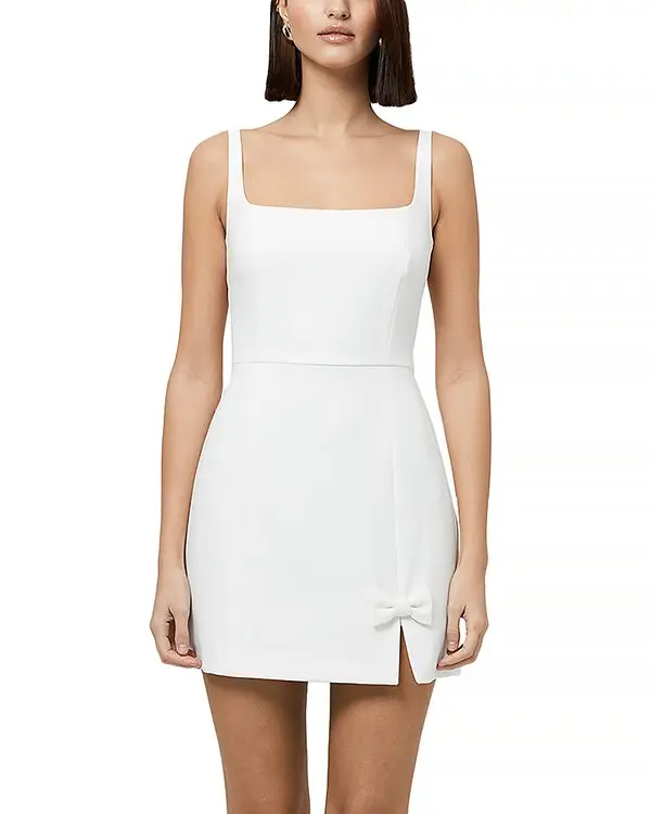 French Connection Bow Trim Slit Mini Dress - Summer White