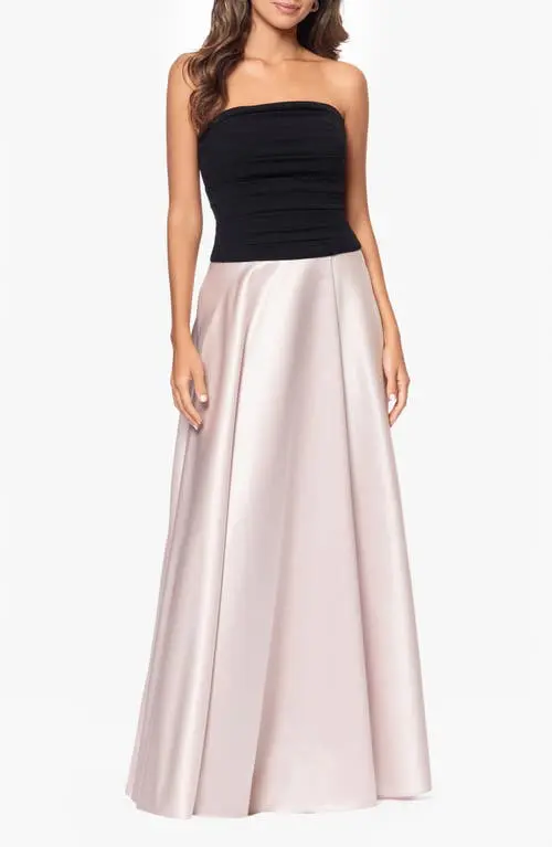 XSCAPE EVENINGS Mixed Media Strapless Ball Gown