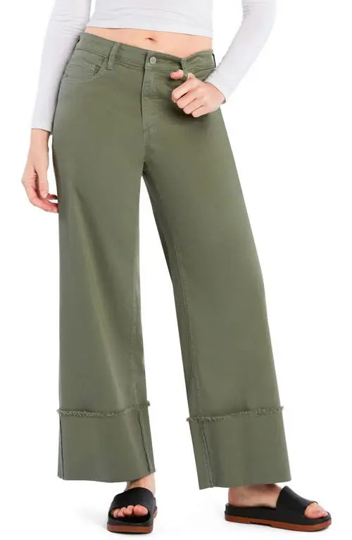 WASH LAB DENIM Issy Cuffed Ankle Wide Leg Jeans - Olive