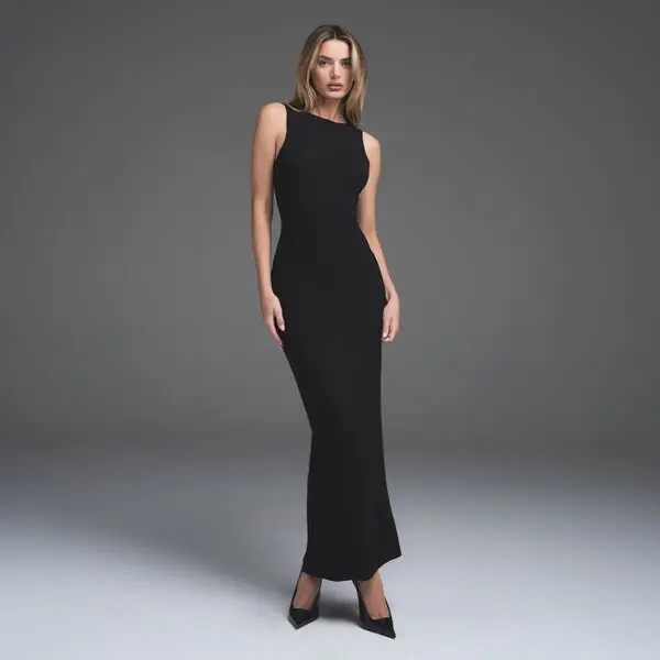Skims Smooth Layers Long Boat Neck Dress - Obsidian | Editorialist