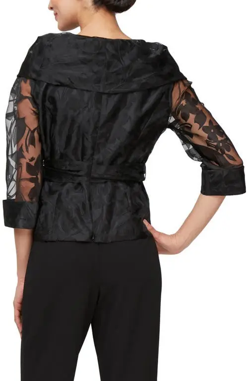 Alex Evenings Floral Tie Belt Three-quarter Sleeve Top