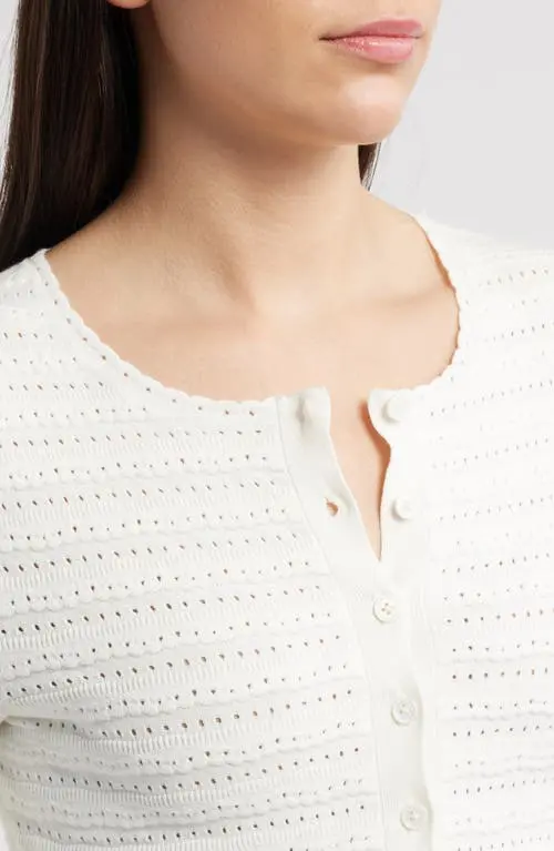 LoveShackFancy Rogan Pointelle Cardigan - Ivory