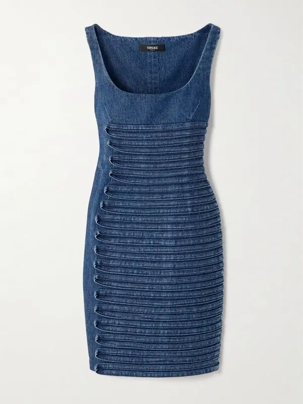 Versace Appliquéd Denim Mini Dress - Blue