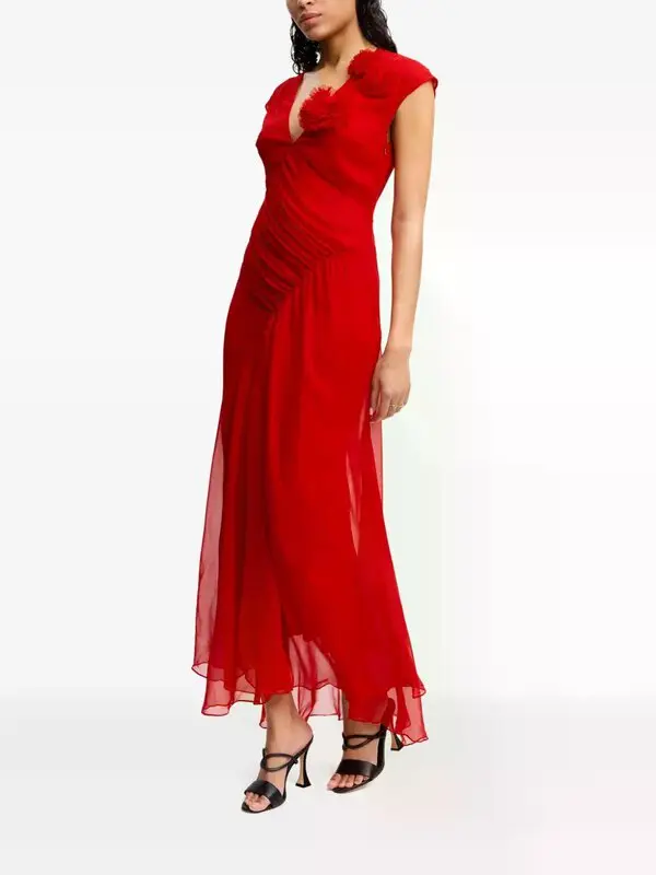 Alejandra Alonso Rojas Draped Chiffon Dress - Red