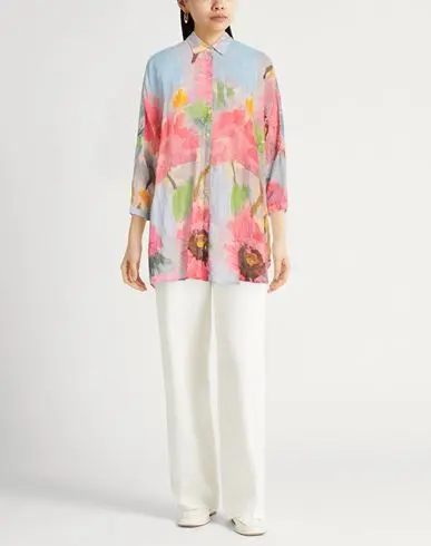 120% Lino Oversized Floral-print Linen Shirt
