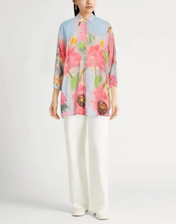 120% Lino Oversized Floral-print Linen Shirt
