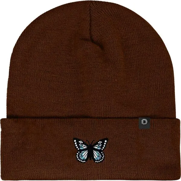 DALIX Butterfly Embroidered Beanie - Brown