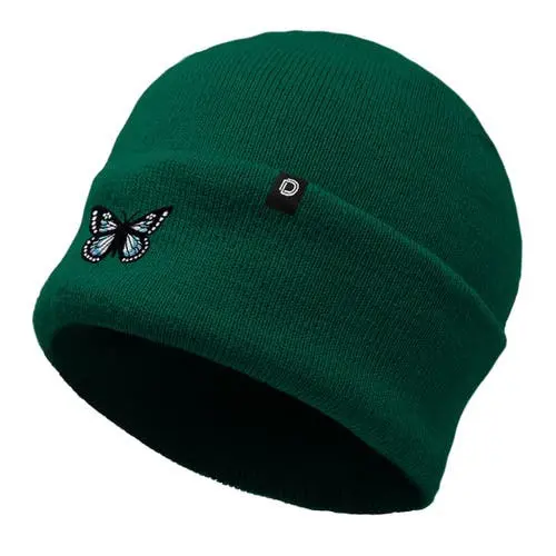 DALIX Butterfly Embroidered Beanie - Green