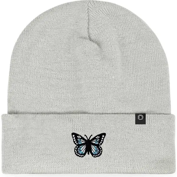 DALIX Butterfly Embroidered Beanie - Light Gray