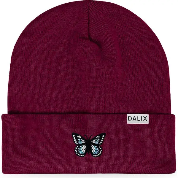 DALIX Butterfly Embroidered Beanie - Maroon