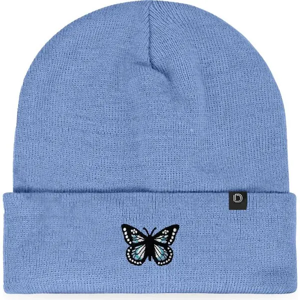 DALIX Butterfly Embroidered Beanie - Periwinkle