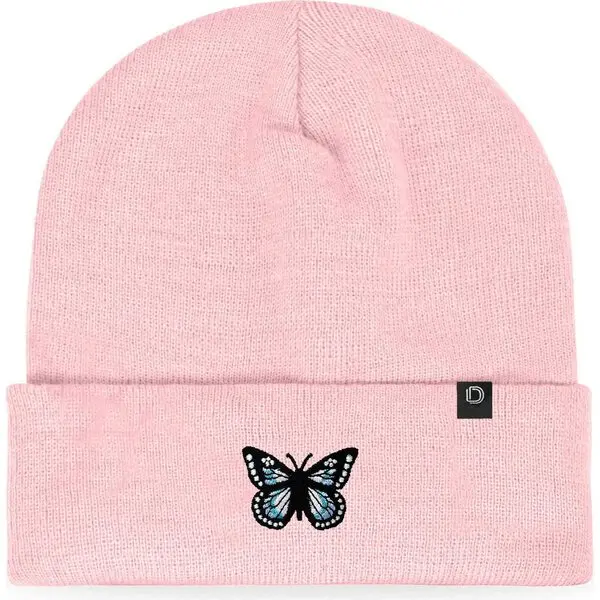 DALIX Butterfly Embroidered Beanie - Pink