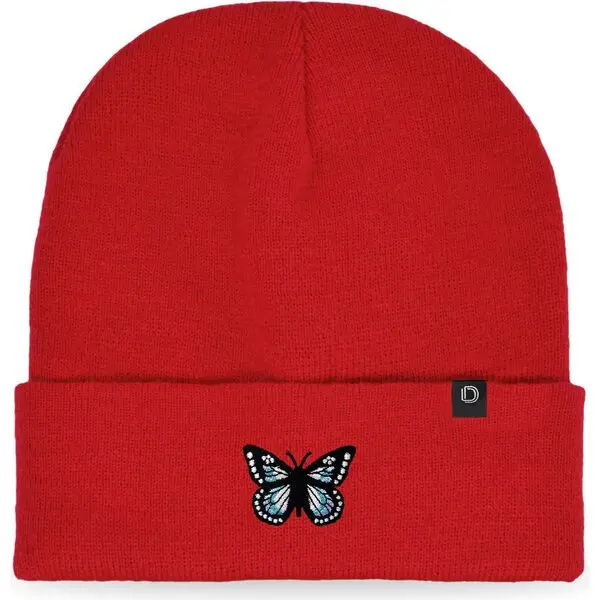 DALIX Butterfly Embroidered Beanie - Red