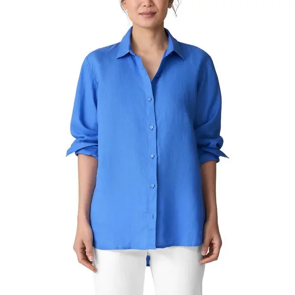 Eileen Fisher Classic Collar Organic Linen Long Shirt - Ultma