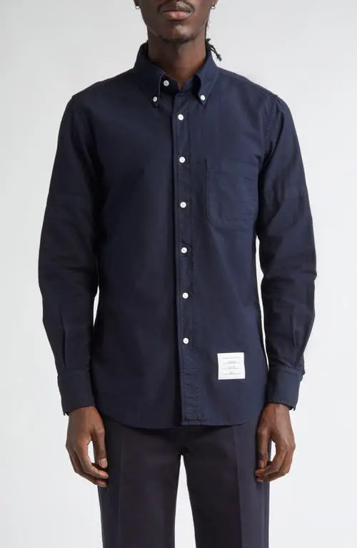 Thom Browne Armband Straight Fit Cotton Poplin Button-down Shirt - Navy