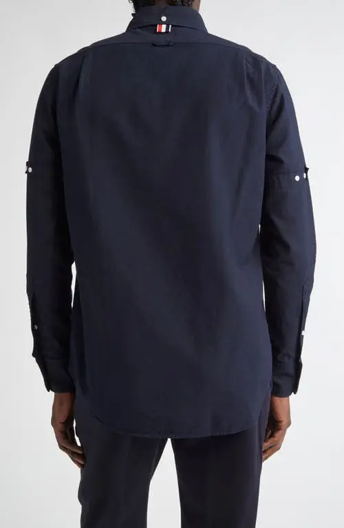 Thom Browne Armband Straight Fit Cotton Poplin Button-down Shirt - Navy