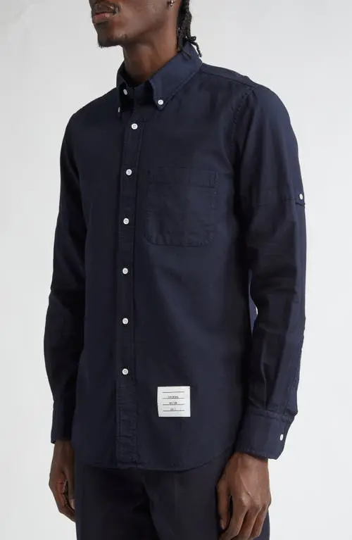 Thom Browne Armband Straight Fit Cotton Poplin Button-down Shirt - Navy