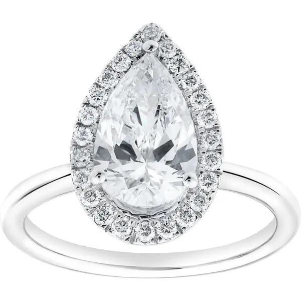 LUVMYJEWELRY 14k Gold Pear Shaped Lab Grown Diamond Halo Ring 1.9 Ctw - 14k White Gold