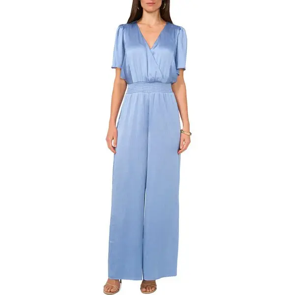 Vince Camuto Flutter Sleeve Satin Jumpsuit - Lake Breeze