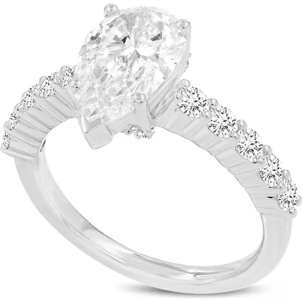 LUVMYJEWELRY Iris 14k Gold 2.7 Ct Pear Lab Grown Diamond Ring - 14k White Gold