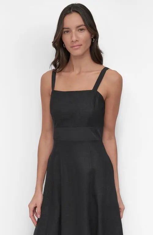 Dkny Paneled Linen Blend Midi Dress - Black