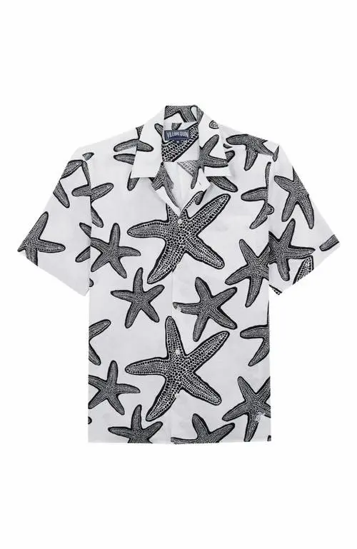 Vilebrequin Starlettes Linen Bowling Shirt - Blanc