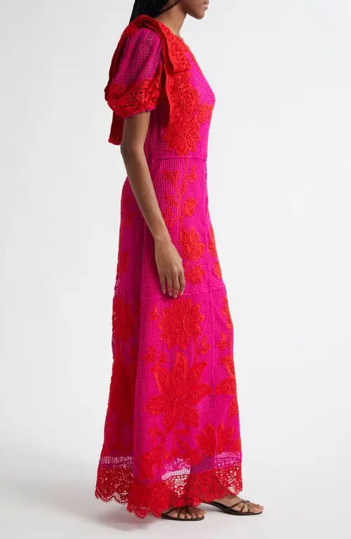Farm Rio Guipuire Lace One-Shoulder Maxi Dress In Red - 35% Off |  Editorialist