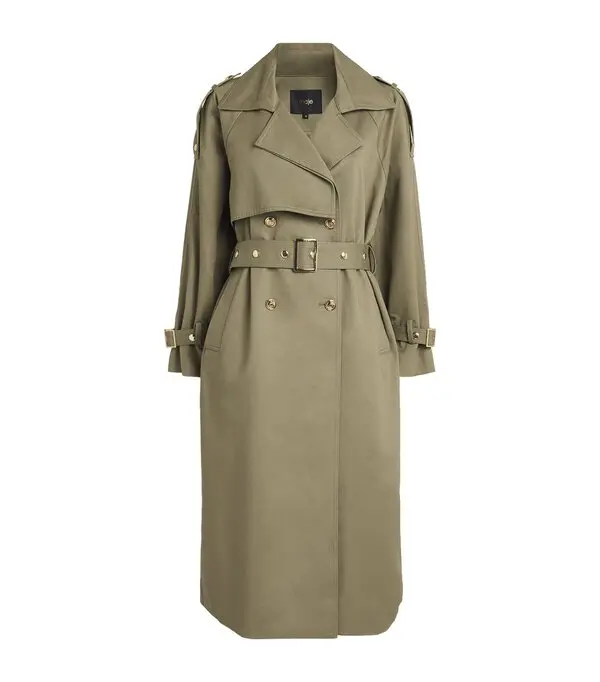 Maje Cotton Belted Trench Coat - Brown