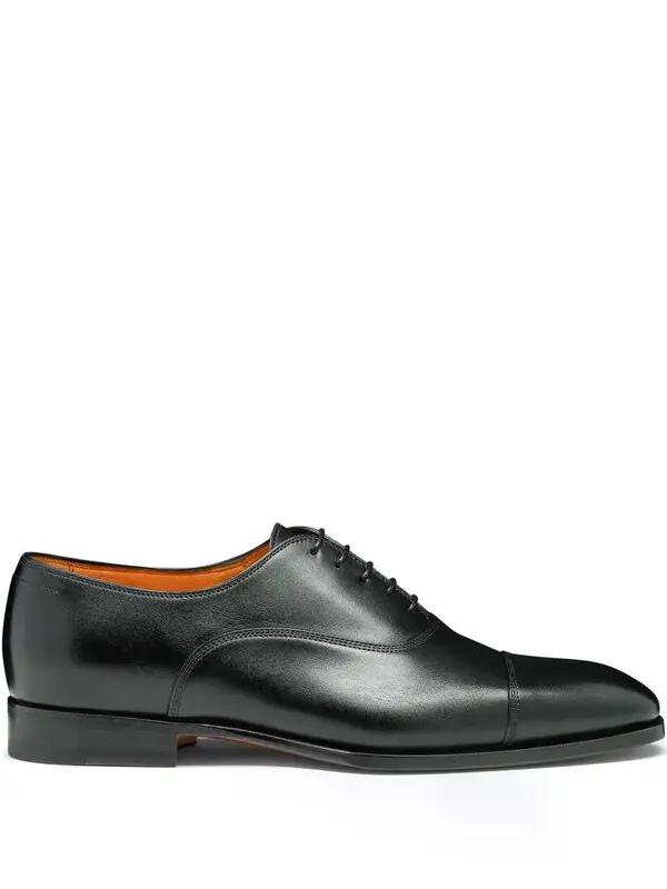 santoni black dress shoes Santoni Men's Isaac Cap-Toe Leather Oxford Shoes, Black, Men's, 9.5D, Lace-Up Shoes Oxfords