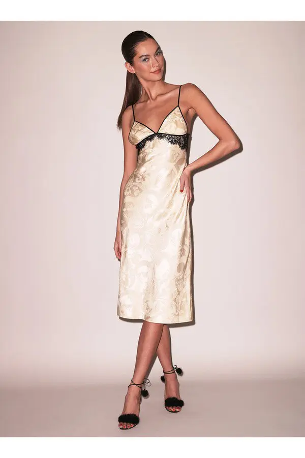 FLEUR DU MAL Butterfly Jacquard Slip Dress - Natural