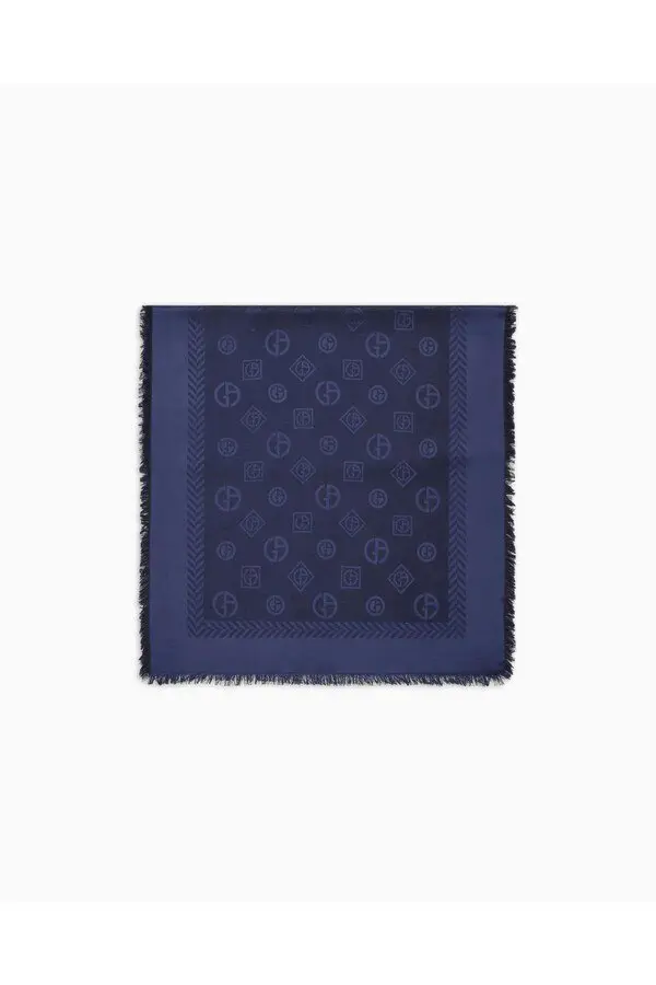Giorgio Armani Monogram Jacquard Virgin-wool And Silk Stole - Blue