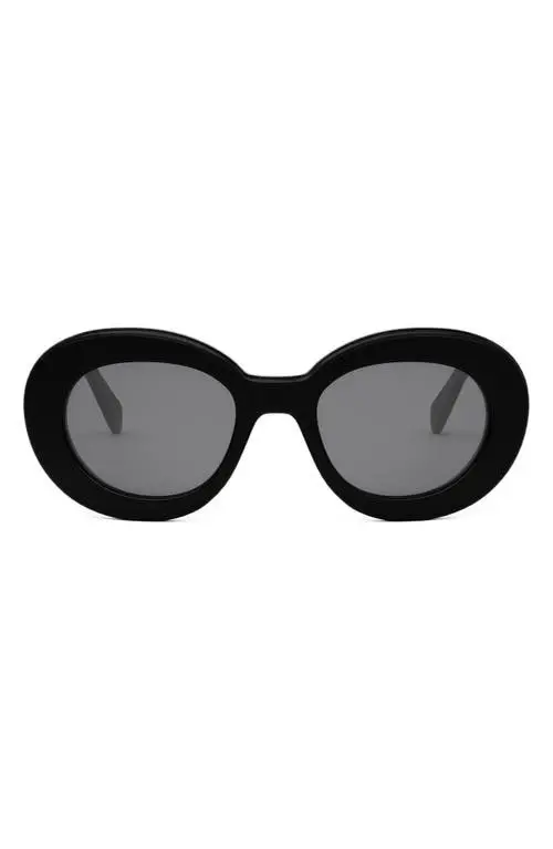 Celine Triomphe 53mm Round Sunglasses - Shiny Black / Smoke