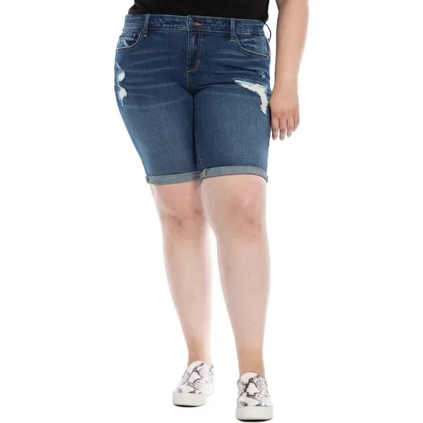 SLINK JEANS Distressed Bermuda Denim Shorts
