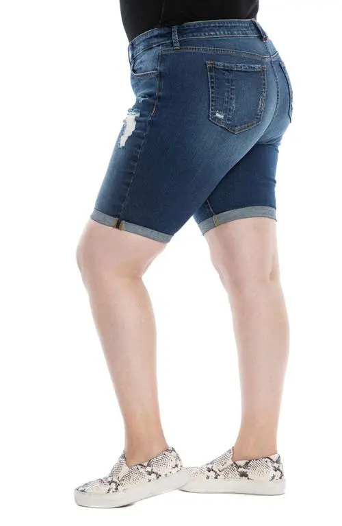 SLINK JEANS Distressed Bermuda Denim Shorts