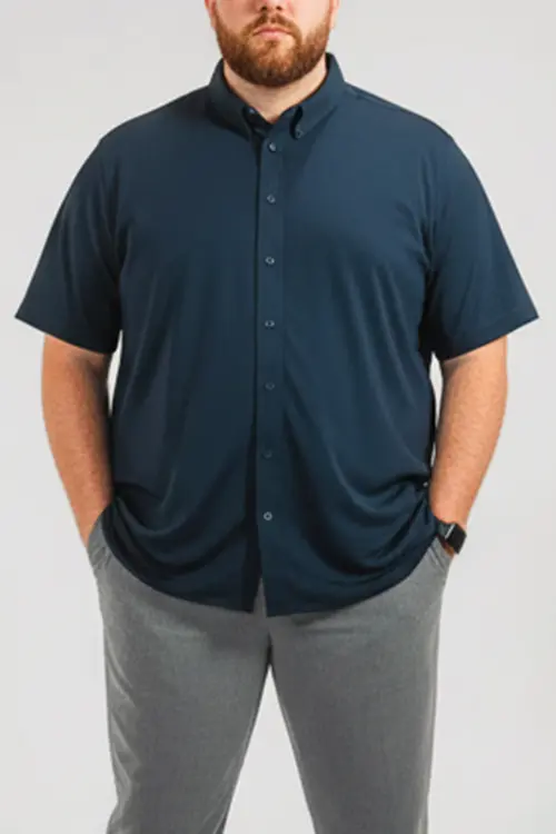 REGENT ROW Men’s Big And Tall Commuter Shirt, Short Sleeve Button Down, Tailored Fit, Spread Collar, Performance Fabric - Navy
