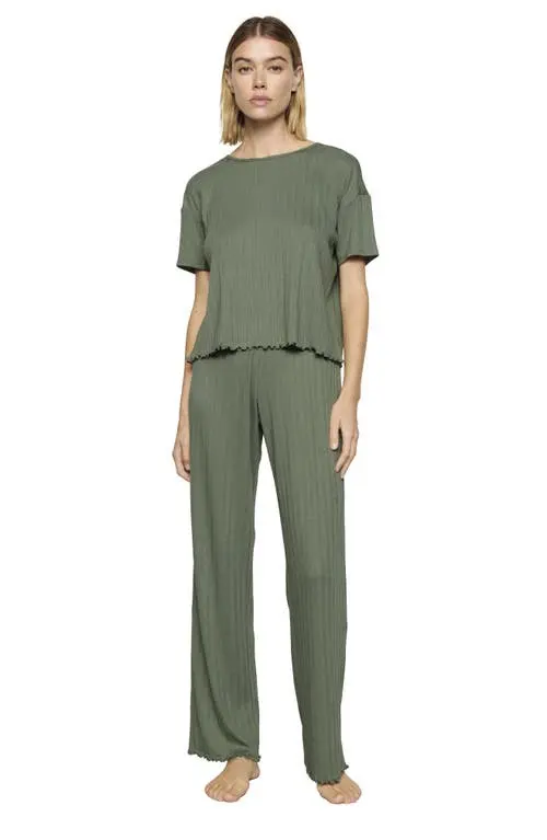 Eberjey Pointelle Rib Pajama Top - Desert Sage