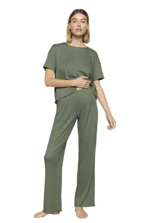 Eberjey Pointelle Rib Pajama Top - Desert Sage