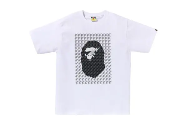 A BATHING APE Sta Houndstooth Ape Head Tee Shirt - White/black