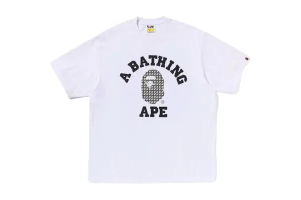 A BATHING APE Sta Houndstooth College Relaxed Fit Tee Shirt - White