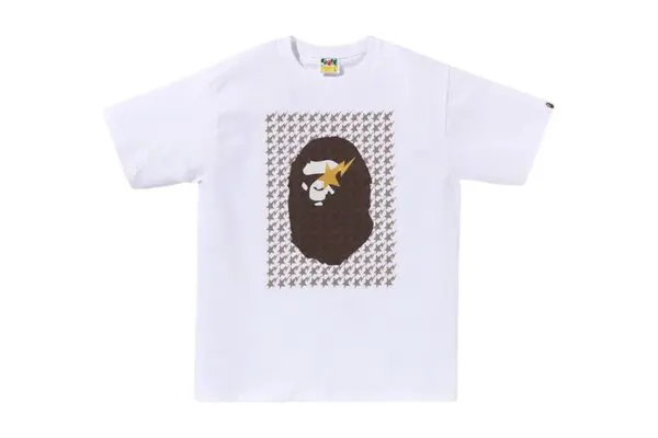 A BATHING APE Sta Houndstooth Ape Head Tee Shirt - White/brown