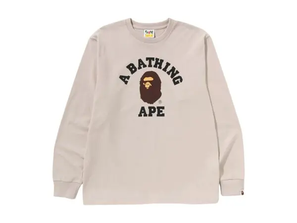 A BATHING APE College Long Sleeve Tee Shirt - Beige