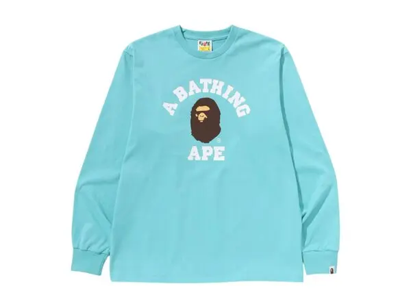 A BATHING APE College Long Sleeve Tee Shirt - Blue